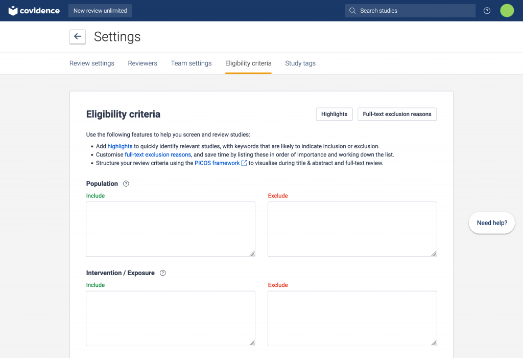 Streamlined systematic review: Covidence and its new eligibility ...