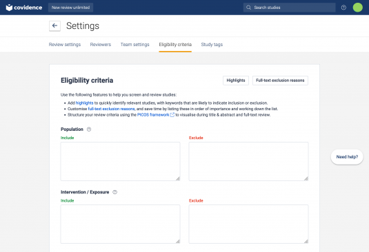 Streamlined systematic review: Covidence and its new eligibility ...